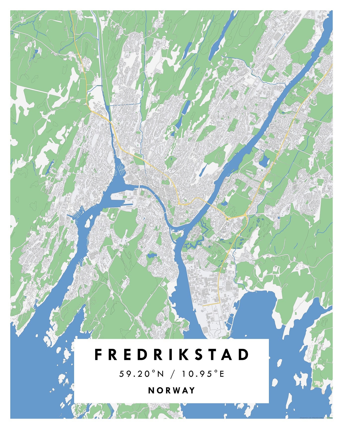 FREDRIKSTAD Map, City Poster, Fredrikstad Kart, Digital Download, Ready for Print, Gift, Wall ...