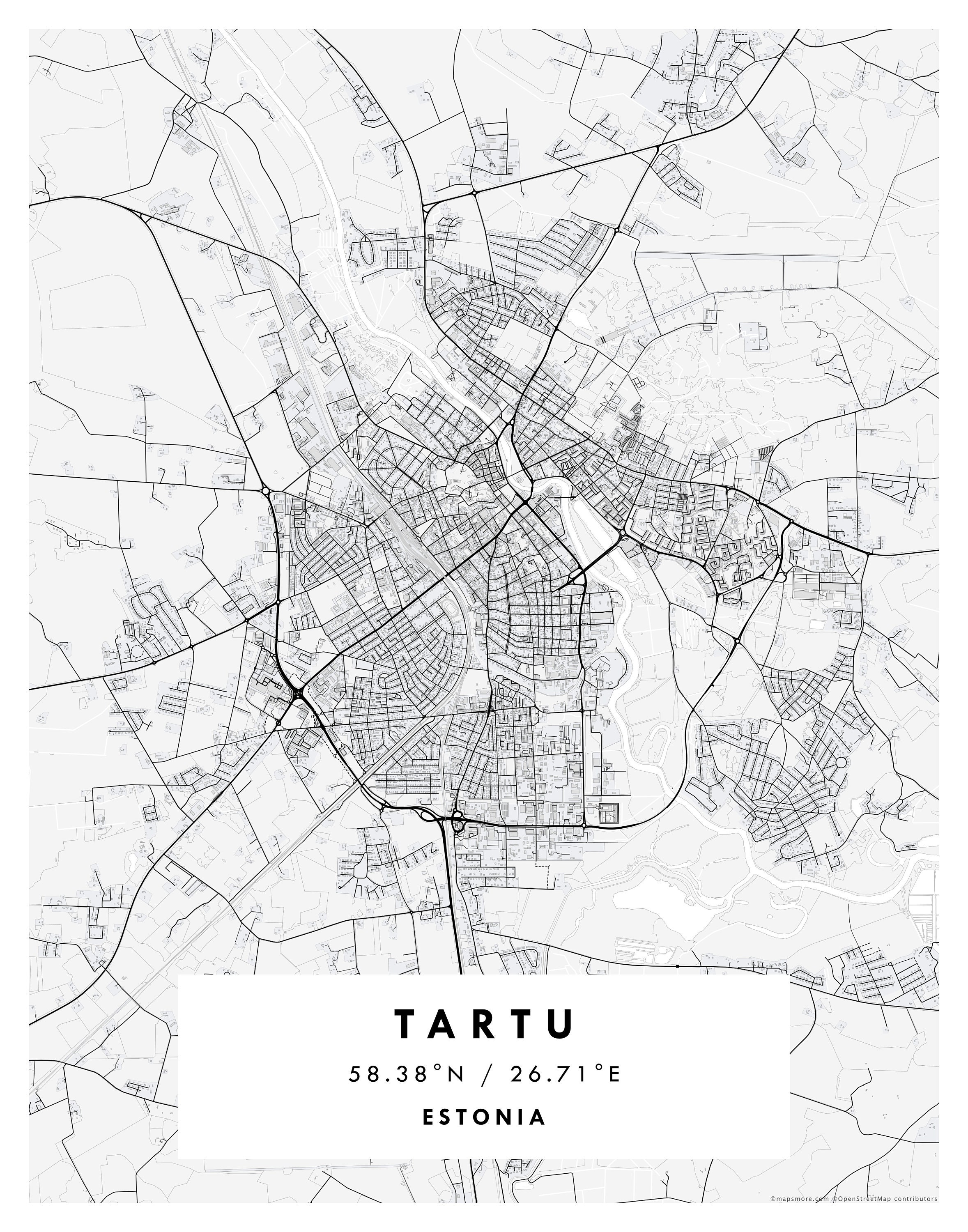 TARTU Map, City Poster, Estonia, Tartu Kaart, Digital Download, Tartu ...