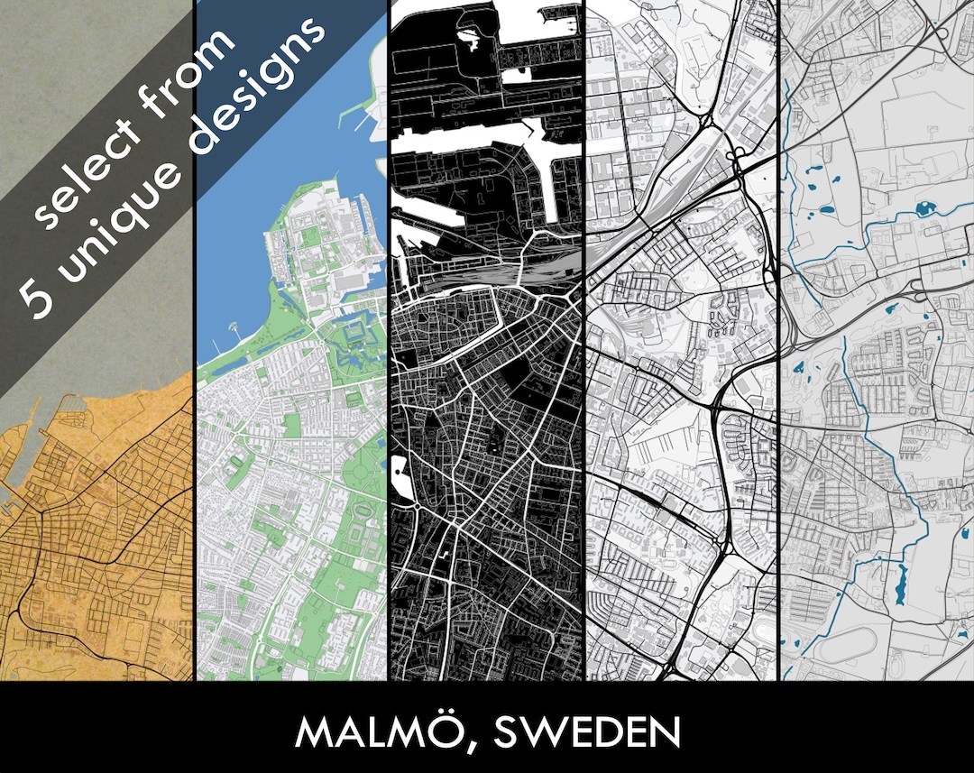 MALMÖ Map, City Poster, Sweden, Malmö Karta, Map of Malmö, Digital ...