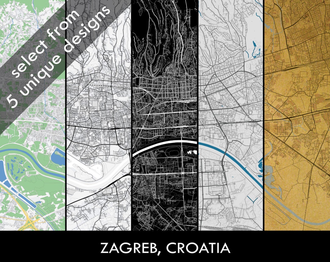 ZAGREB Map, City Poster, Croatia, Karta Zagreba, Map of Zagreb, Digital ...