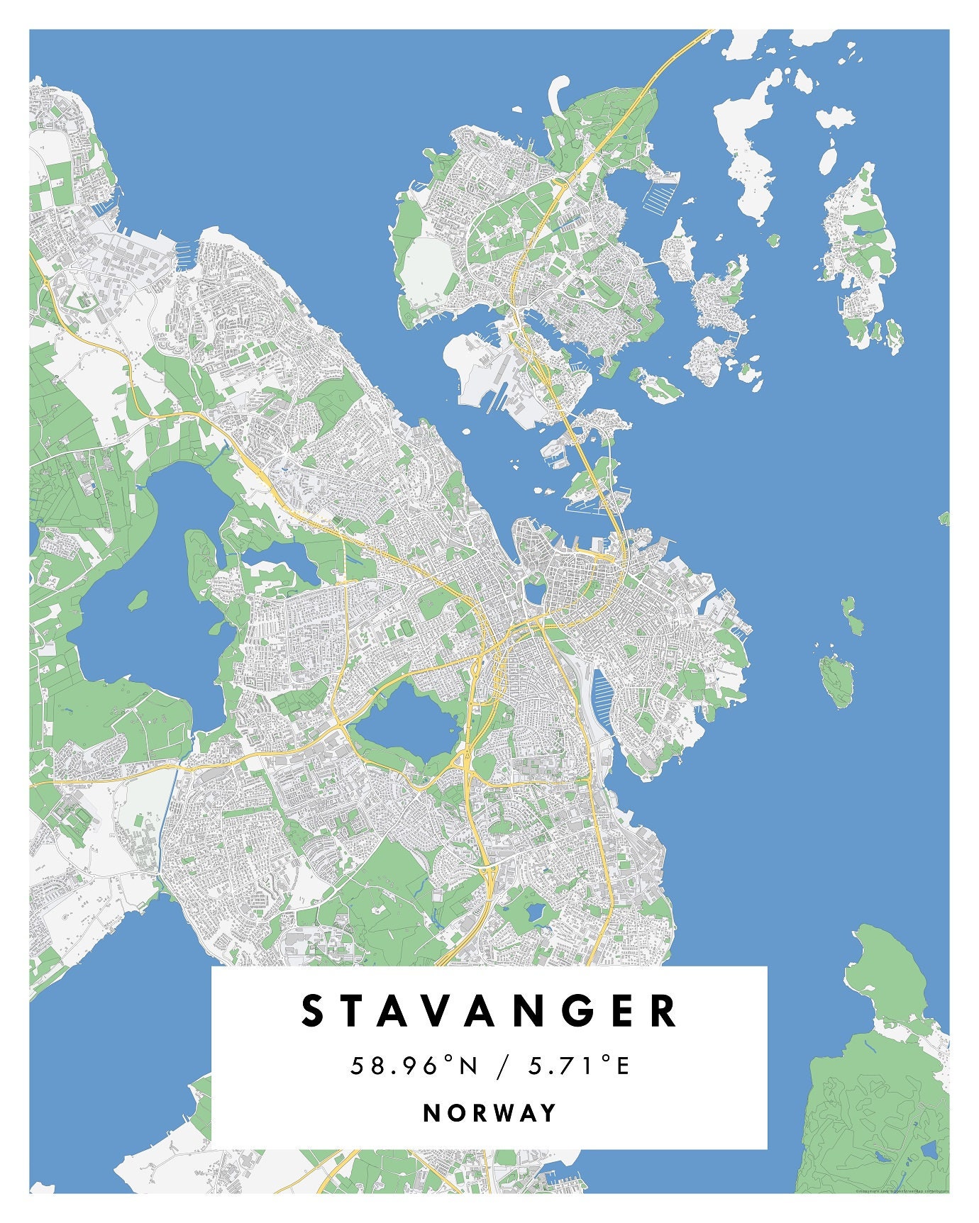 STAVANGER Map, City Poster, Norway, Stavanger Kart, Map of Stavanger ...