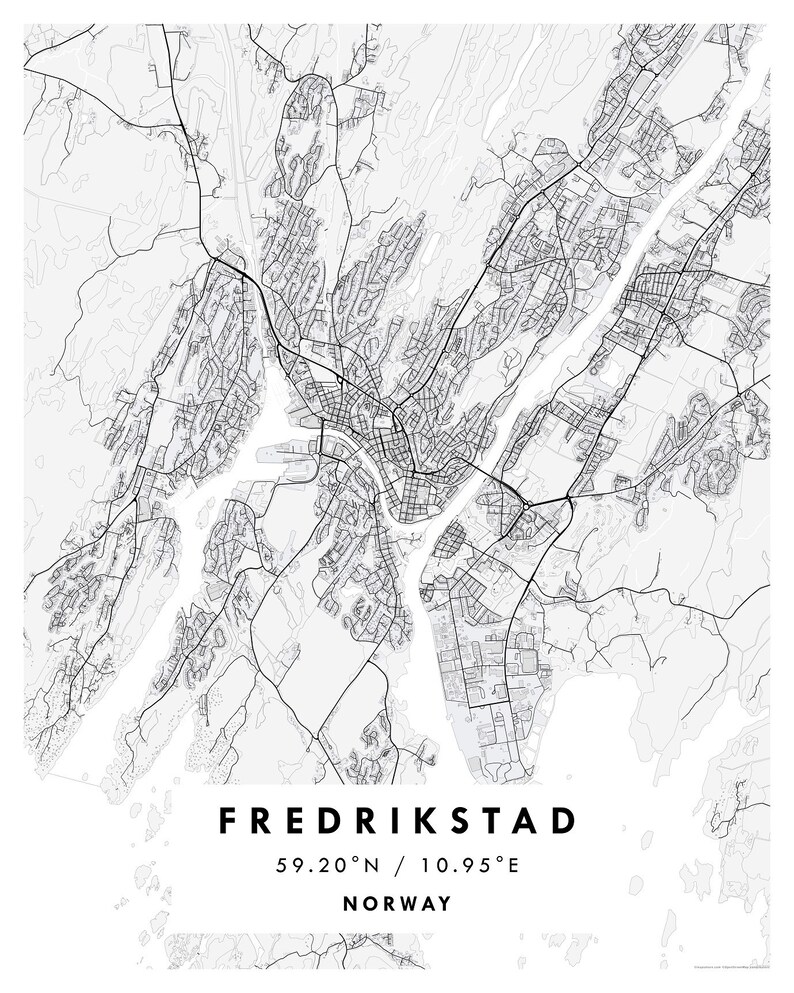 FREDRIKSTAD Map, City Poster, Norway, Fredrikstad Kart, Map of Fredrikstad, Digital Download ...