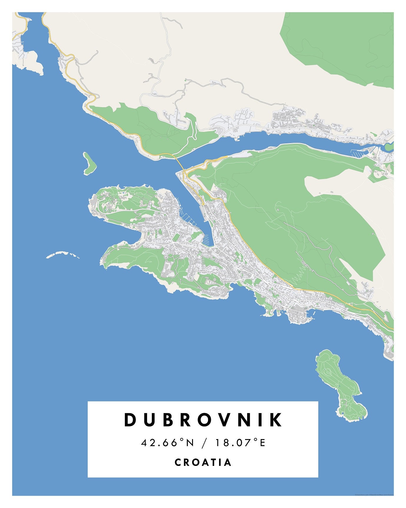 DUBROVNIK Map, City Poster, Croatia, Karta Dubrovnika, Map of Dubrovnik, Digital Download, Ready ...