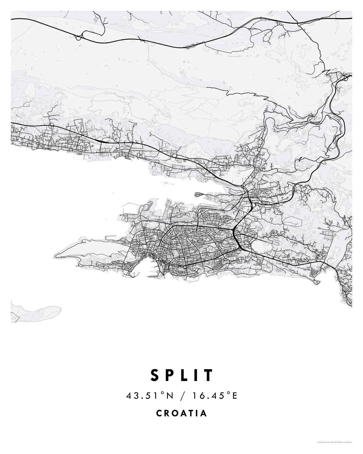 SPLIT Map City Poster Karta Splita Digital Download Ready - Etsy