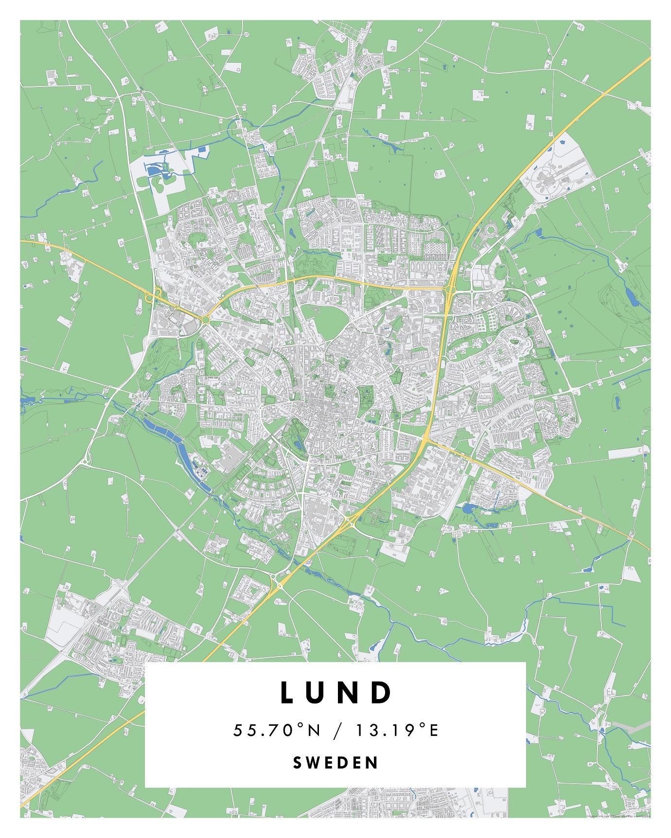LUND Map, City Poster, Sweden, Lund Karta, Digital Download, Map of ...