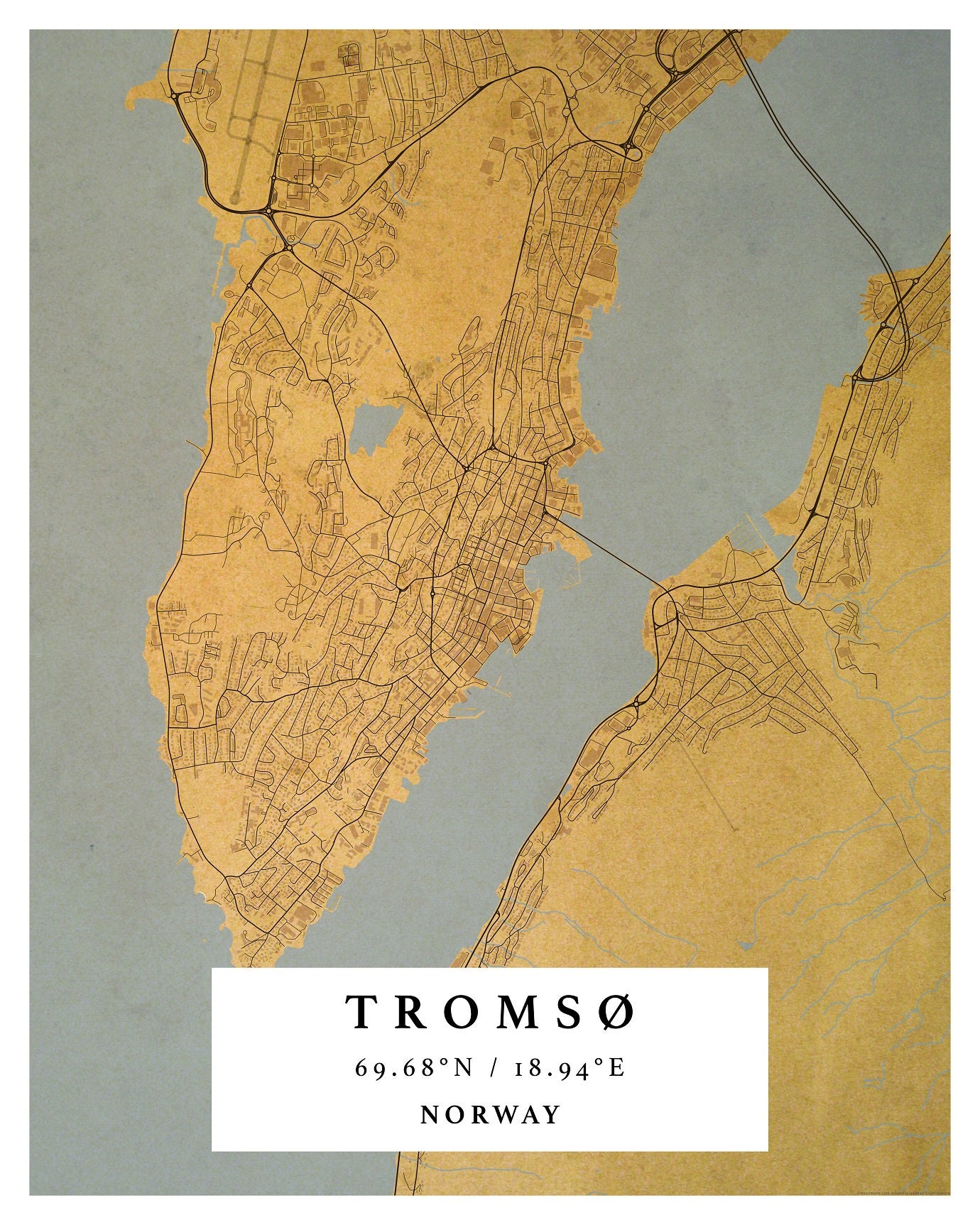 TROMSØ Map, City Poster, Norway, Tromsø Kart, Map of Tromso, Modern ...