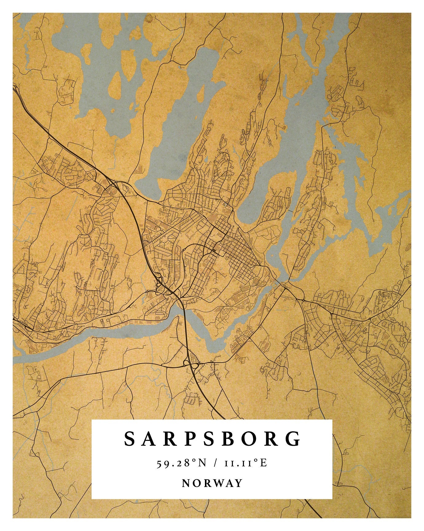 SARPSBORG Map, City Poster, Norway, Sarpsborg Kart, Map of Sarpsborg ...
