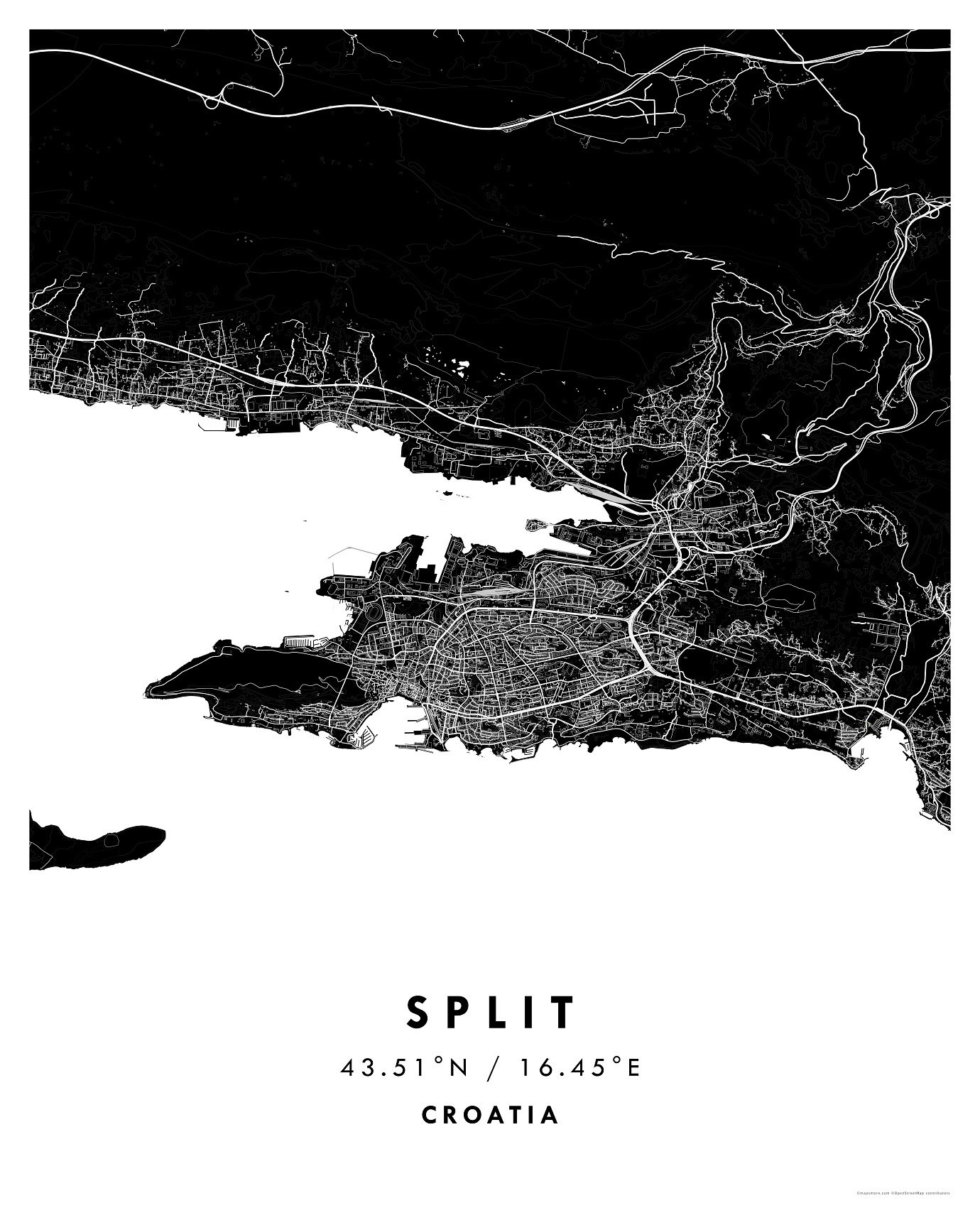 SPLIT Map City Poster Karta Splita Digital Download Ready - Etsy