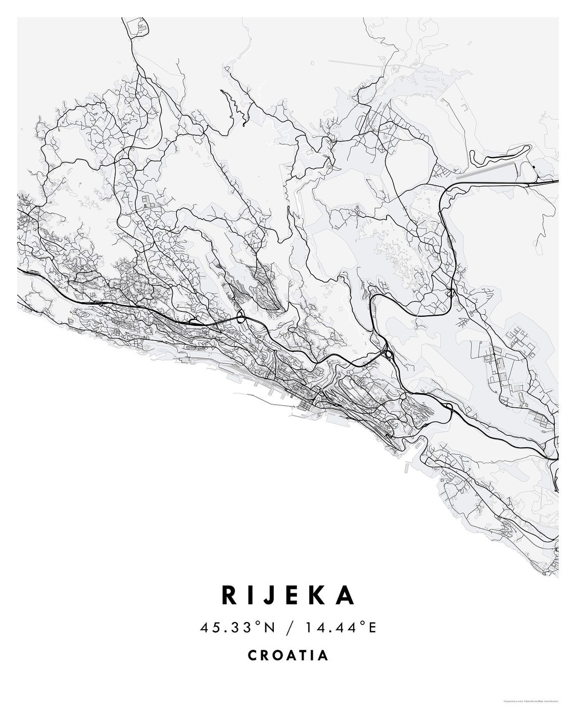 RIJEKA Map, City Poster, Croatia, Karta Rijeke, Map of Rijeka, Digital ...