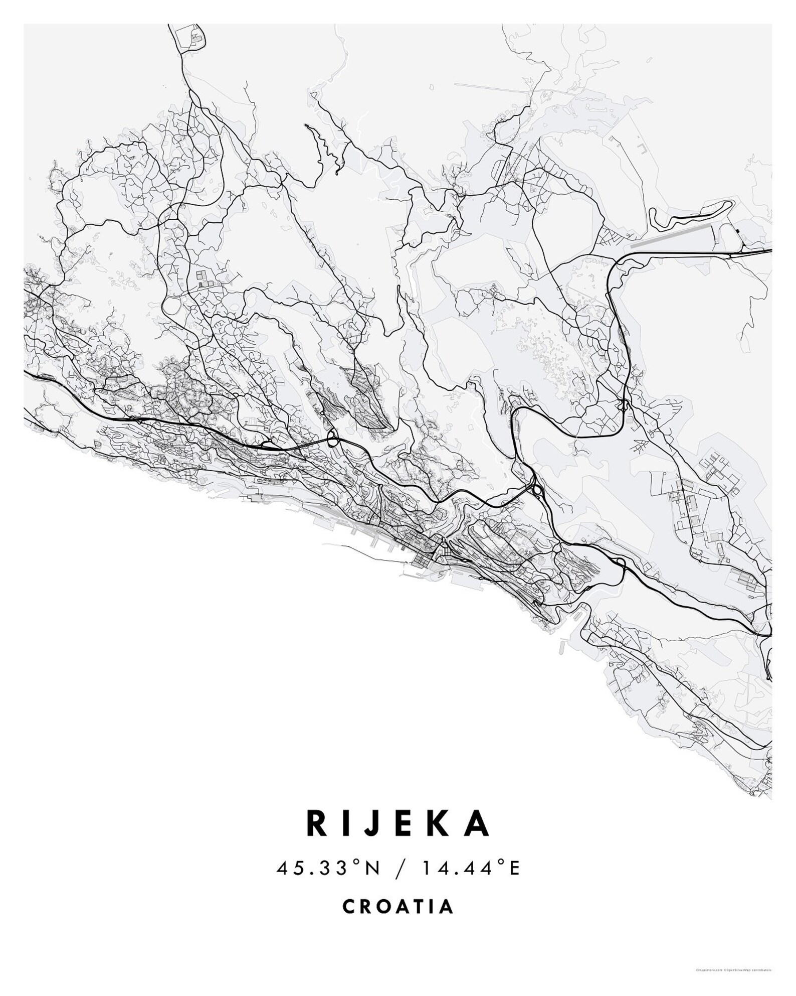 RIJEKA Map, City Poster, Croatia, Karta Rijeke, Map of Rijeka, Digital ...