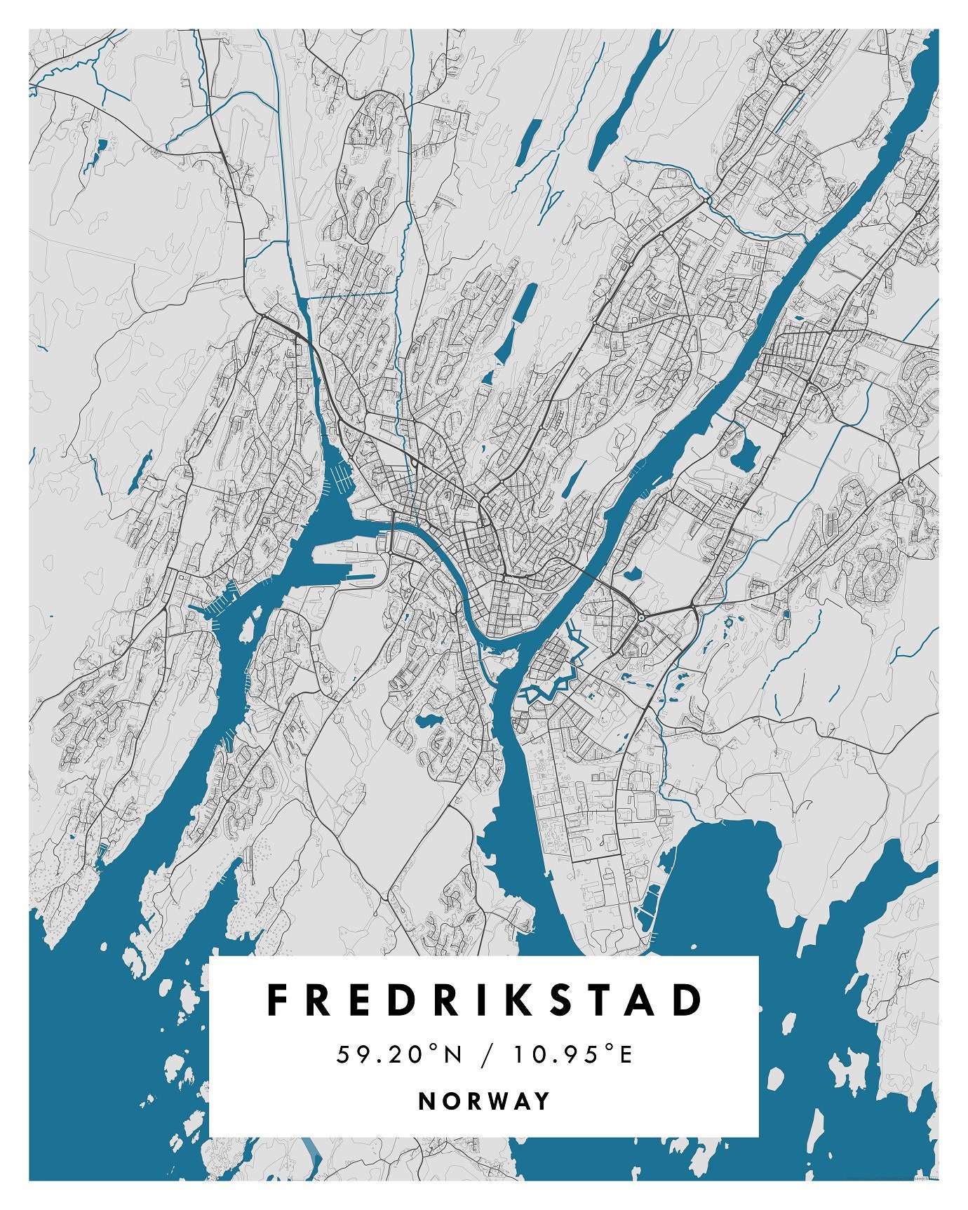 FREDRIKSTAD Map, City Poster, Norway, Fredrikstad Kart, Map of ...