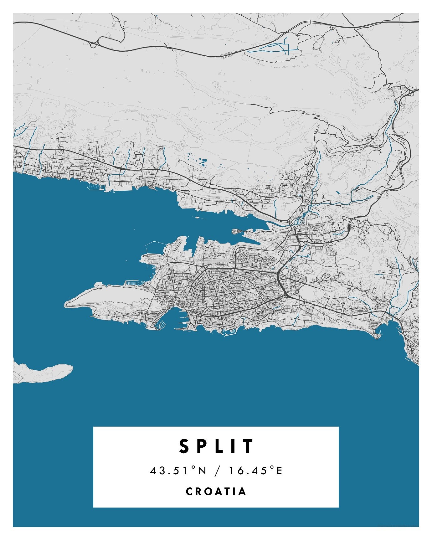 SPLIT Map City Poster Karta Splita Digital Download Ready - Etsy