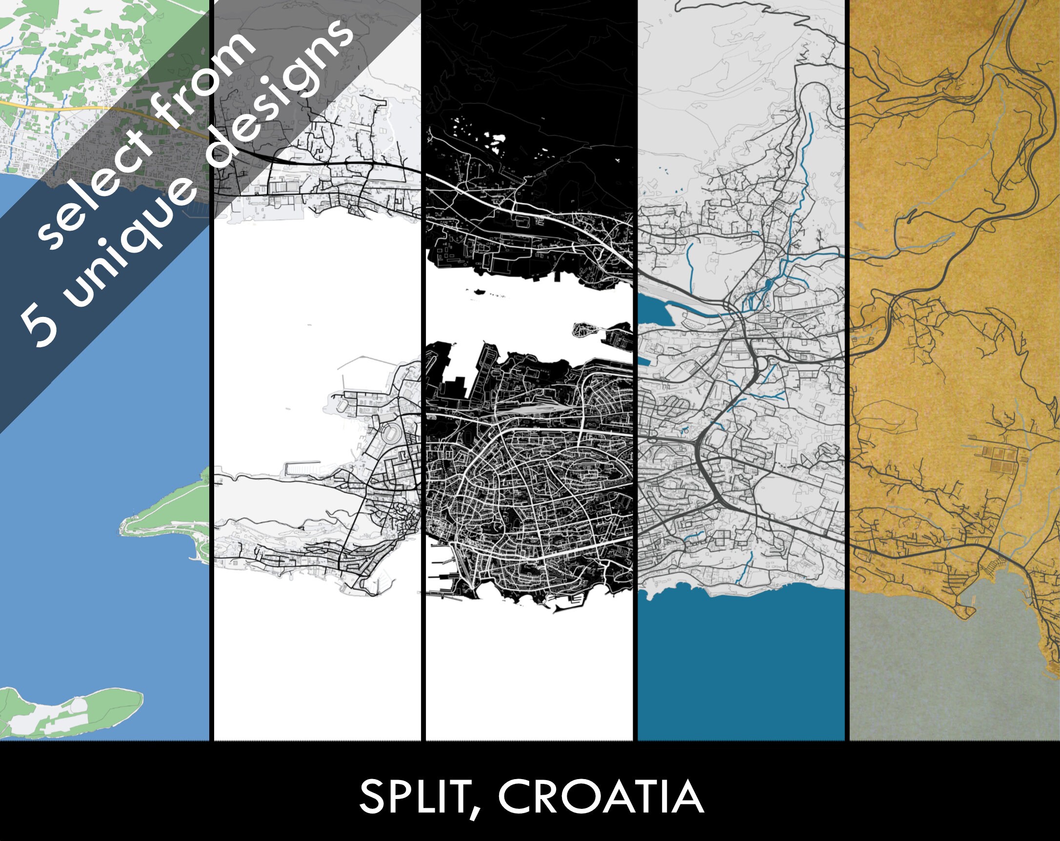 SPLIT Map City Poster Karta Splita Digital Download Ready - Etsy