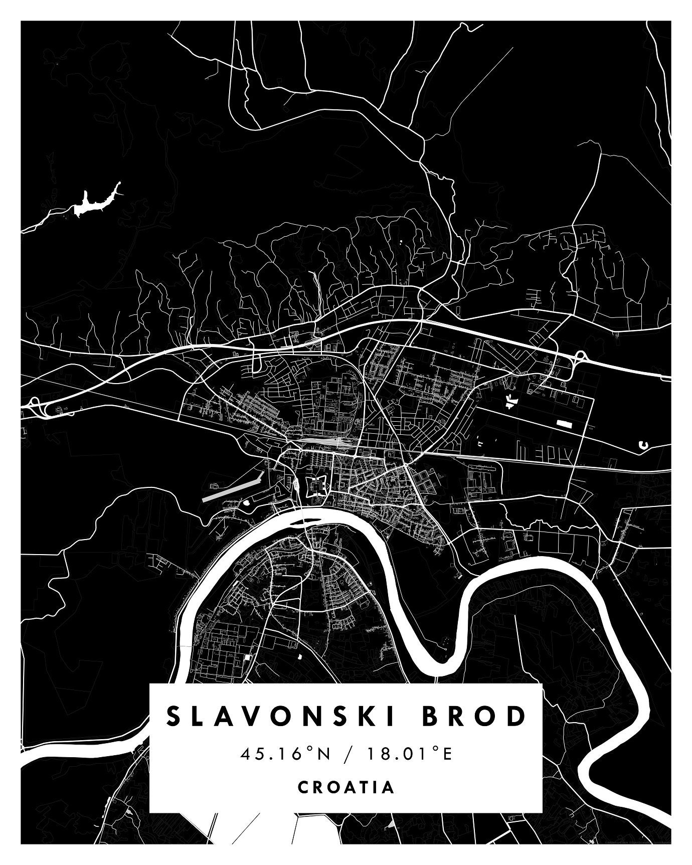 SLAVONSKI BROD Map, City Poster, Karta Slavonskog Broda, Digital ...