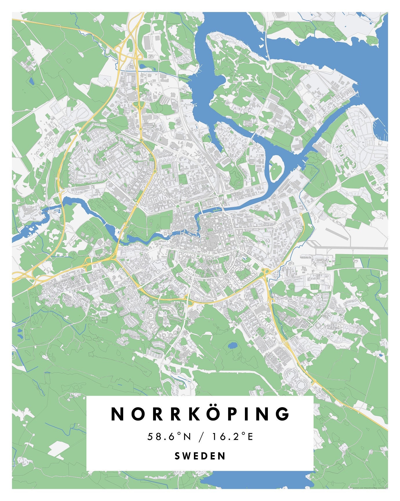 NORRKÖPING Map, City Poster, Sweden, Norrköping Karta, Map of ...