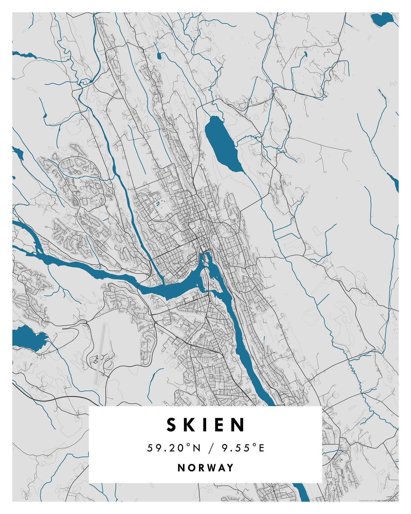 SKIEN Map City Poster Skien Kart Digital Download Ready - Etsy