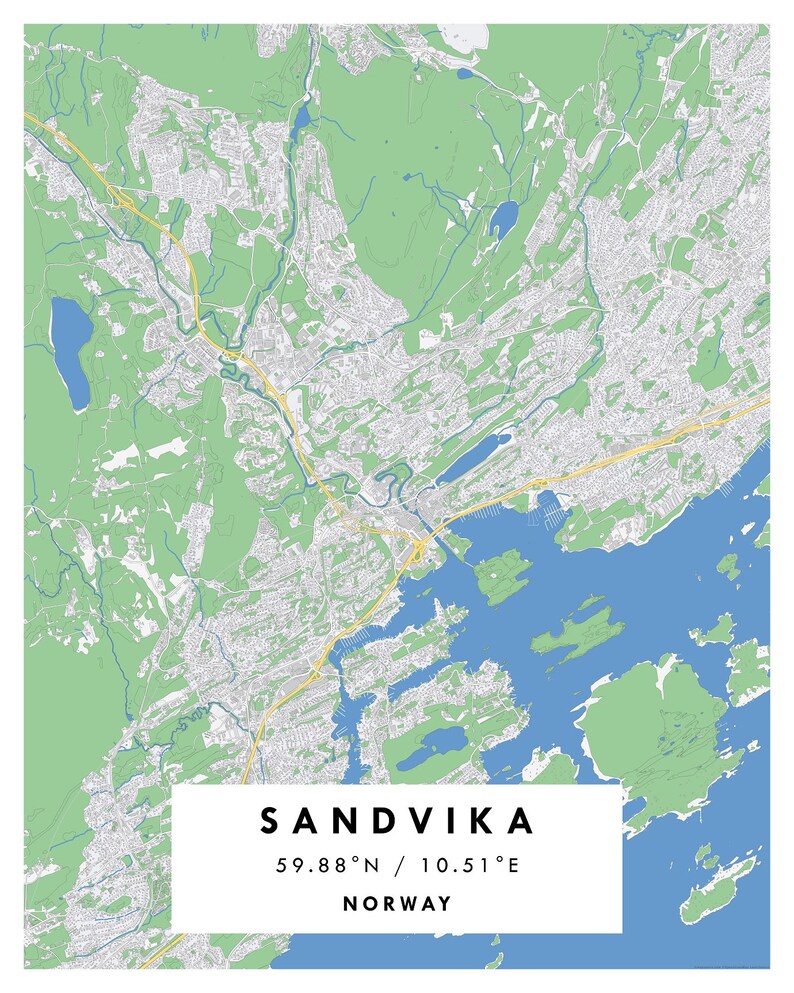 SANDVIKA Map City Poster Sandvika Kart Digital Download - Etsy