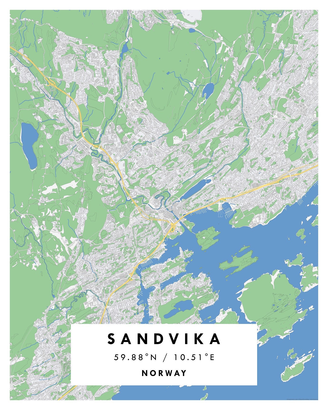 SANDVIKA Map City Poster Sandvika Kart Digital Download - Etsy