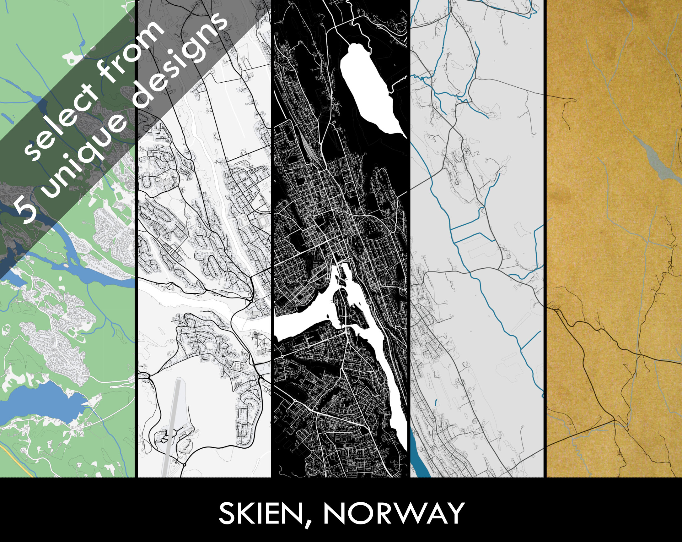 SKIEN Map City Poster Skien Kart Digital Download Ready - Etsy
