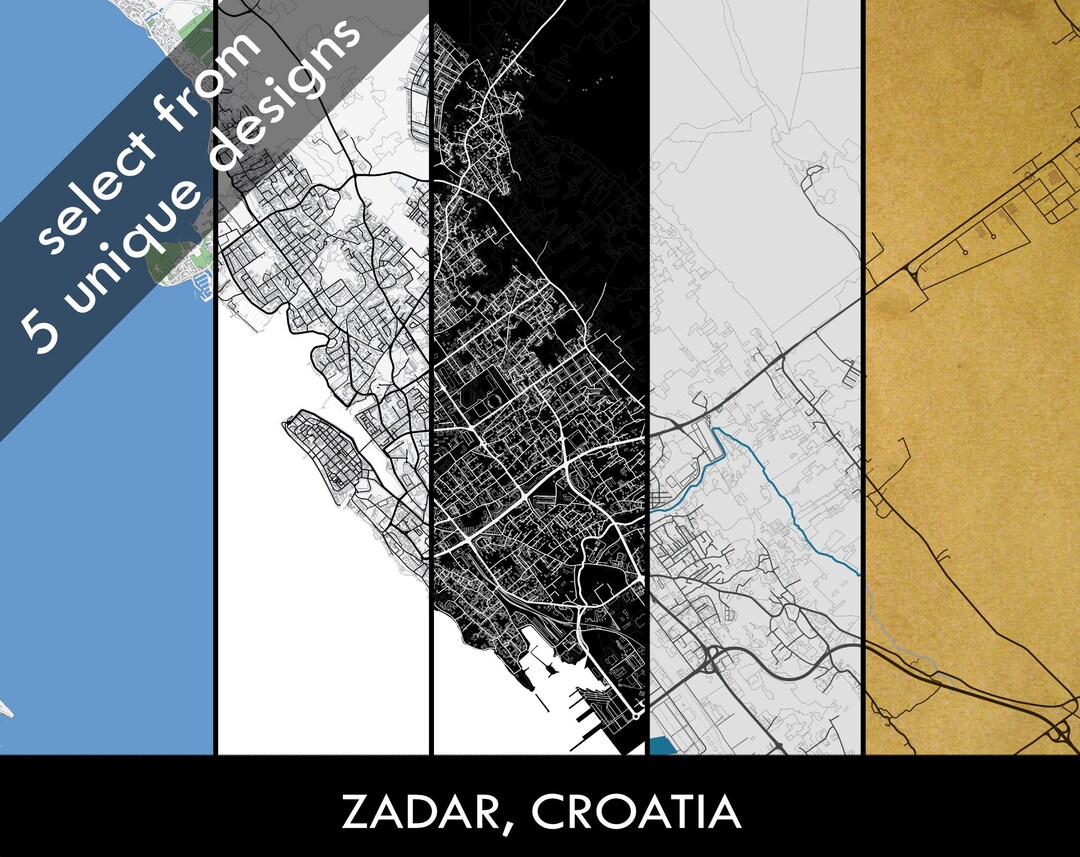 ZADAR Map, City Poster, Croatia, Karta Zadra, Map of Zadar, Digital ...