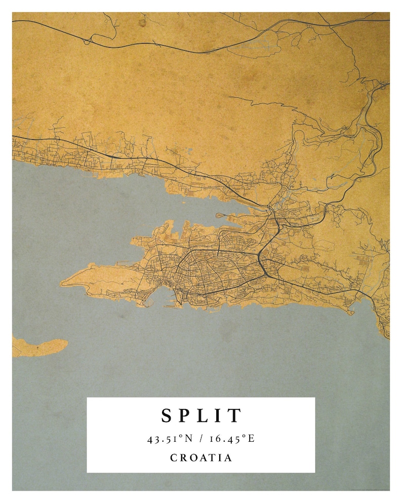 SPLIT Map City Poster Karta Splita Digital Download Ready - Etsy