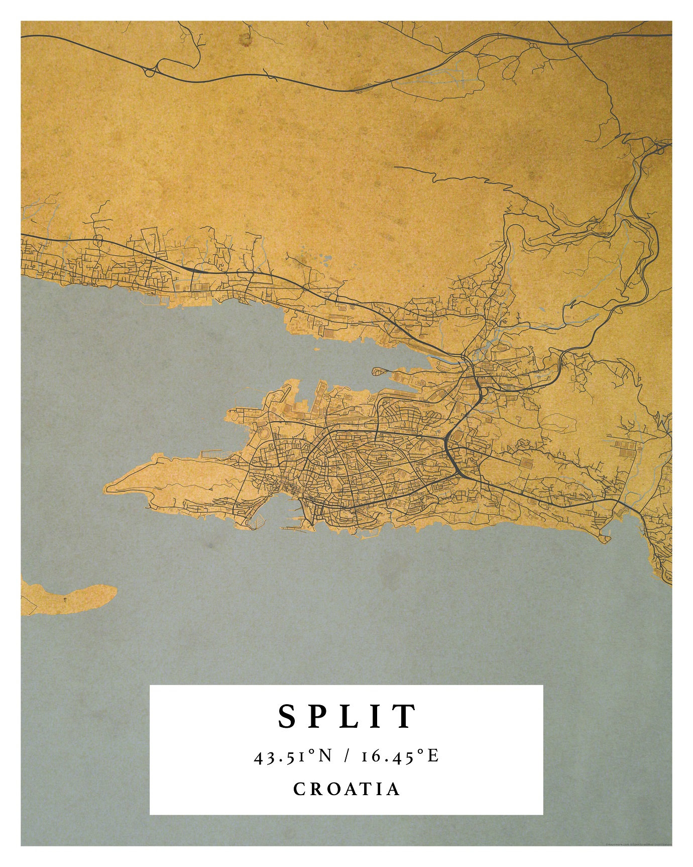 SPLIT Map City Poster Karta Splita Digital Download Ready - Etsy