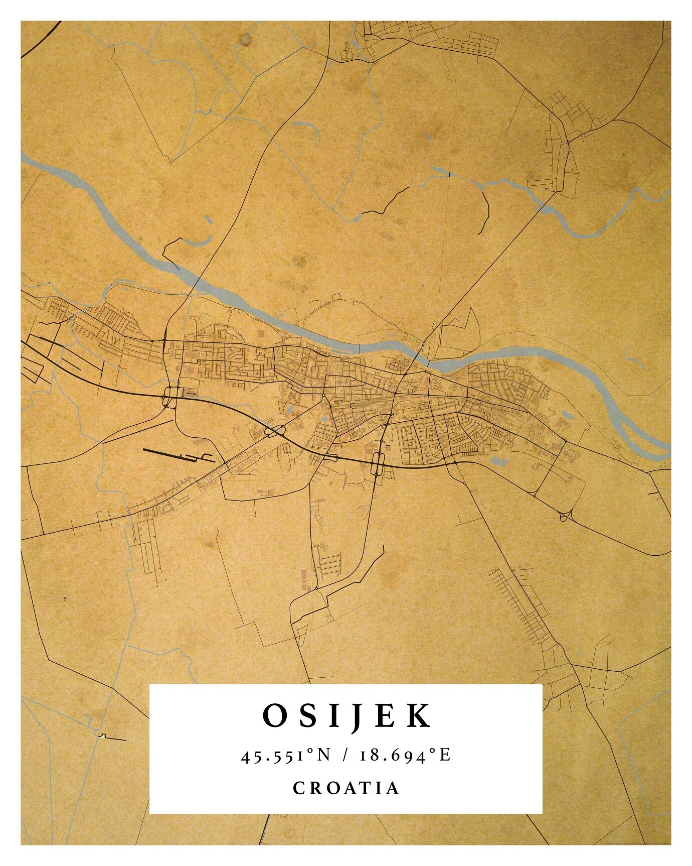 OSIJEK Map City Poster Karta Osijeka Digital Download - Etsy