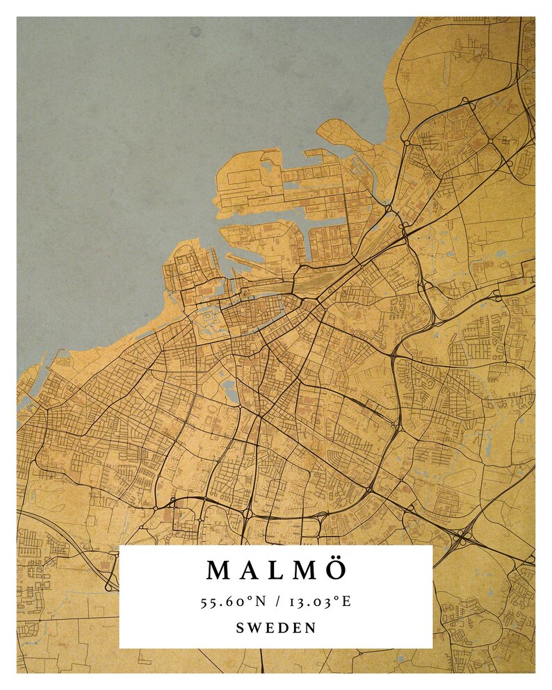 MALMÖ Map, City Poster, Sweden, Malmö Karta, Map of Malmö, Digital ...