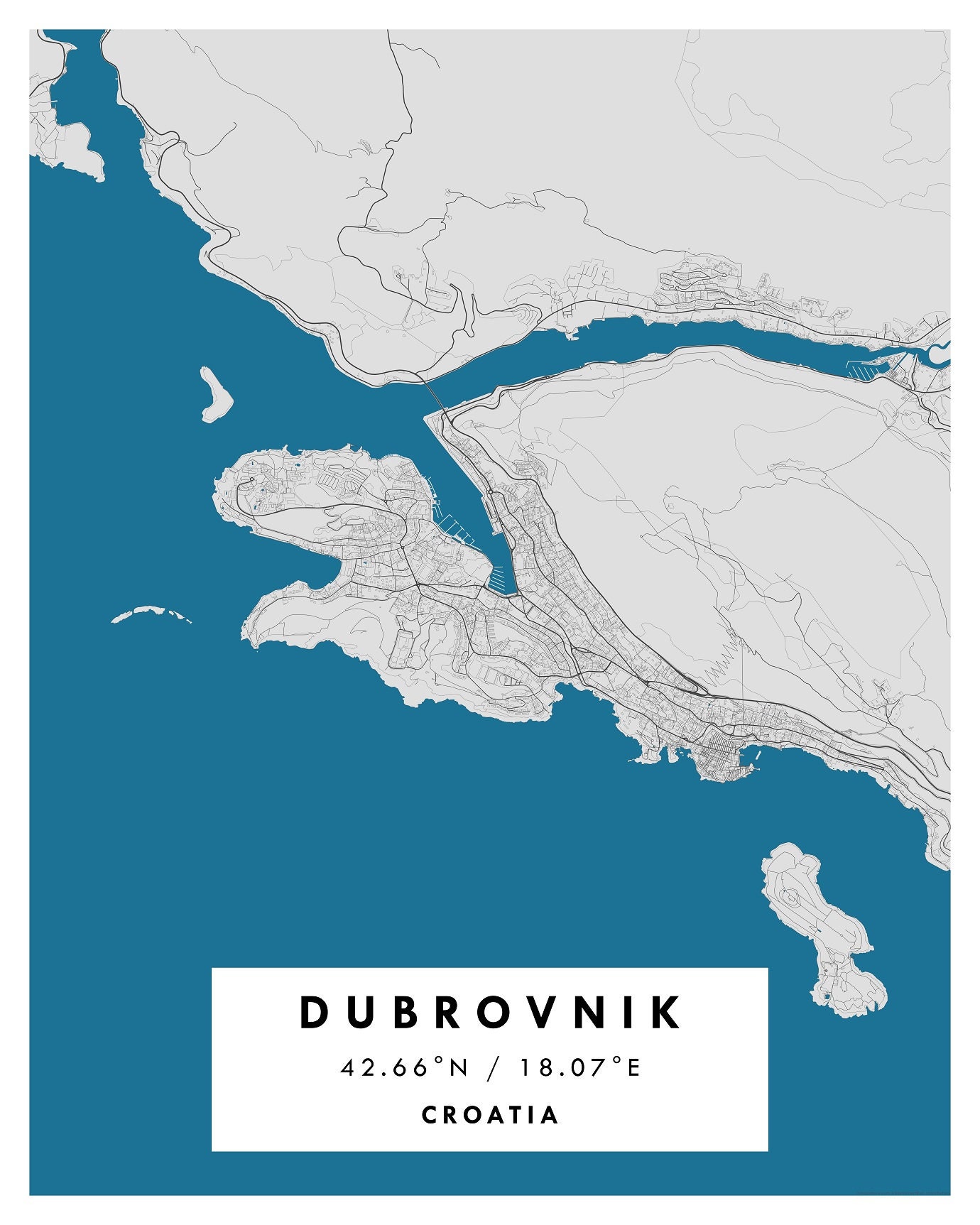 DUBROVNIK Map, City Poster, Croatia, Karta Dubrovnika, Map of Dubrovnik, Digital Download, Ready ...
