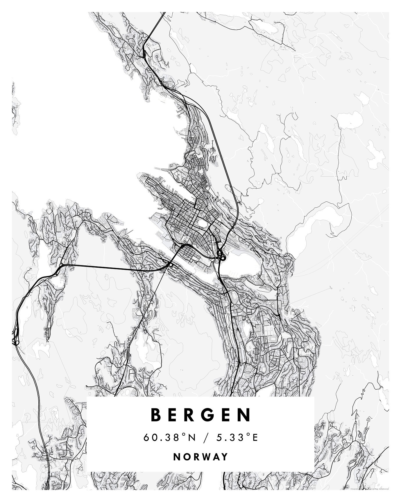 BERGEN Map, City Poster, Norway, Bergen Kart, Map of Bergen, Digital ...