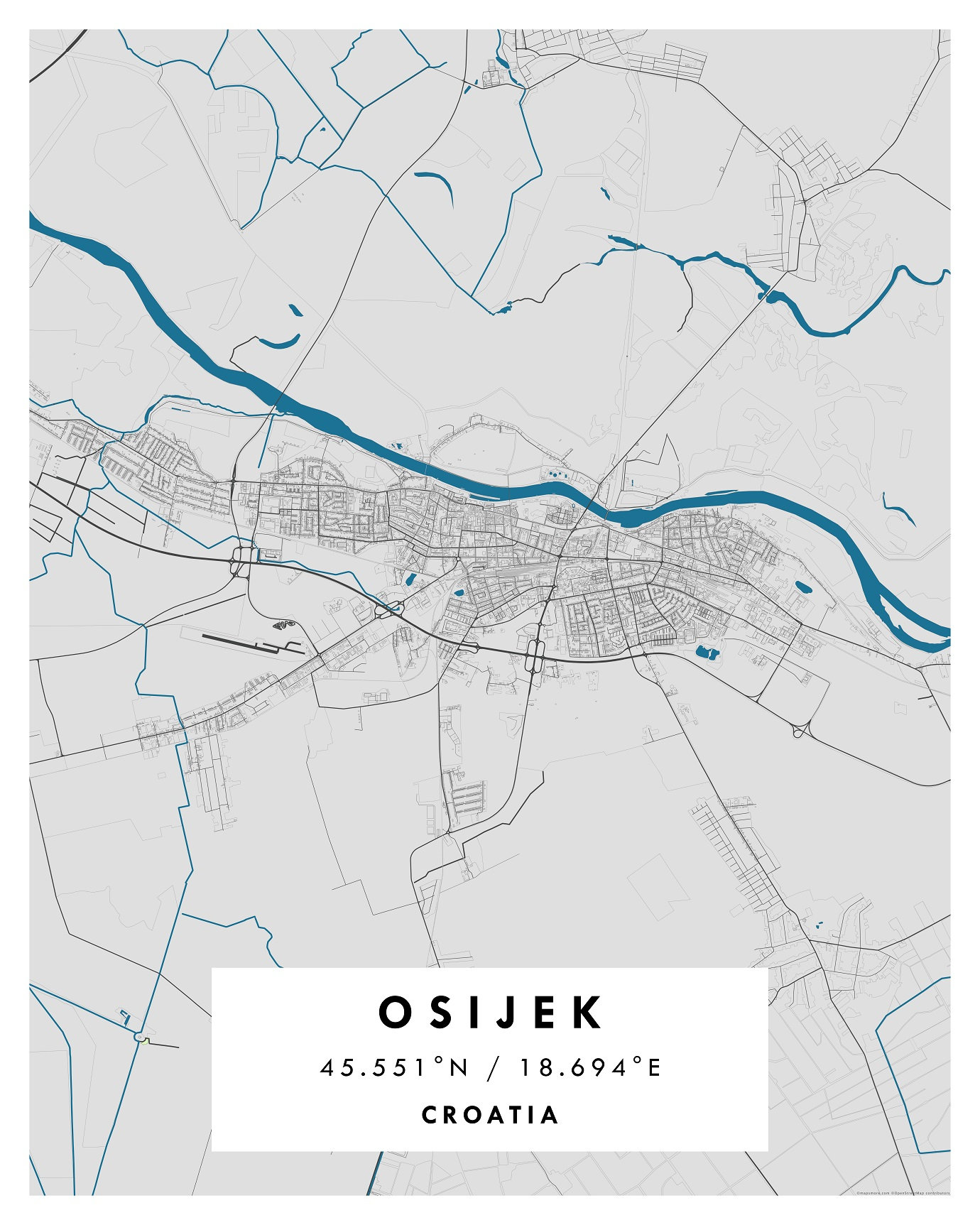 OSIJEK Map, City Poster, Croatia, Karta Osijeka, Map of Osijek, Digital ...