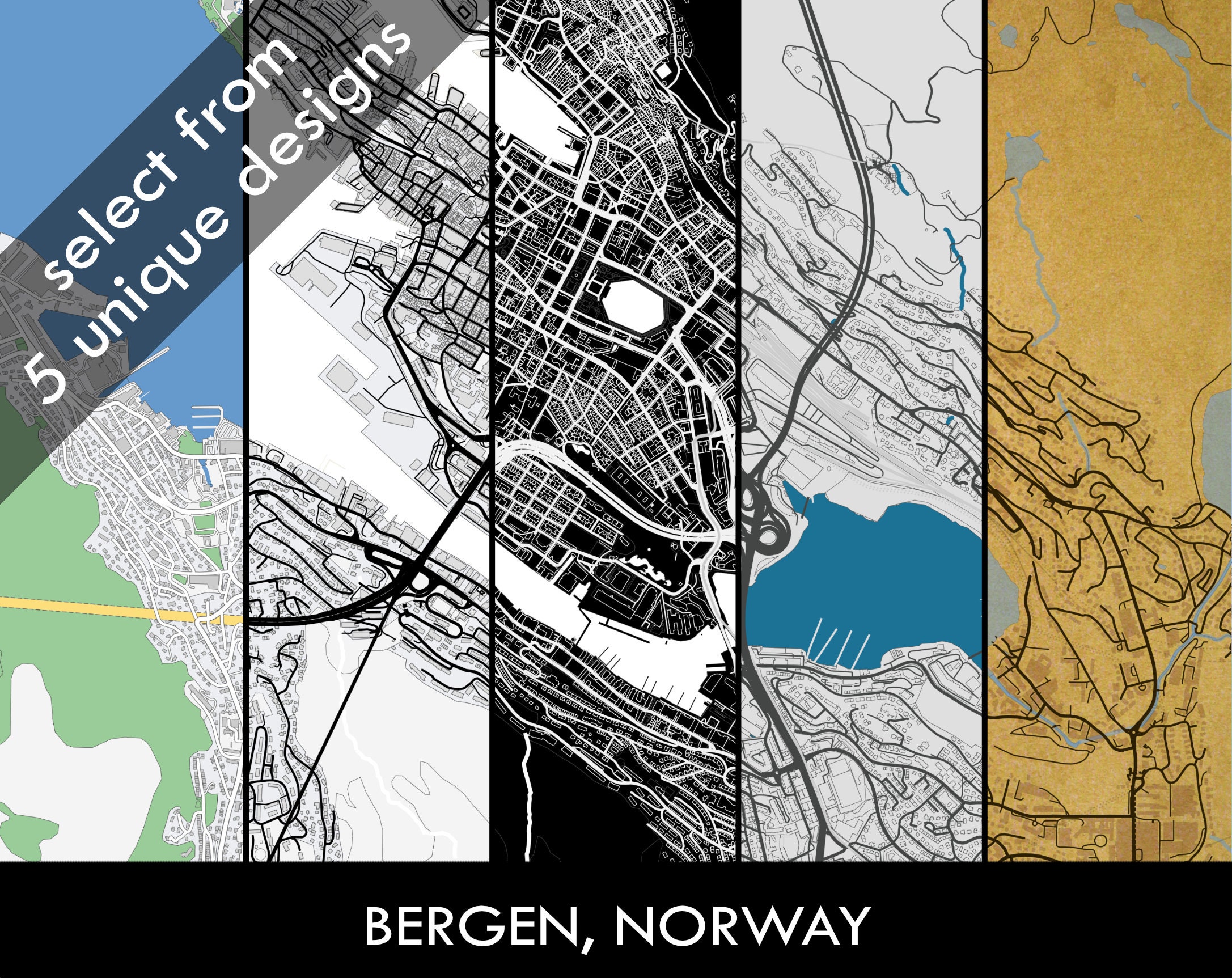 BERGEN Map, City Poster, Norway, Bergen Kart, Map of Bergen, Digital ...