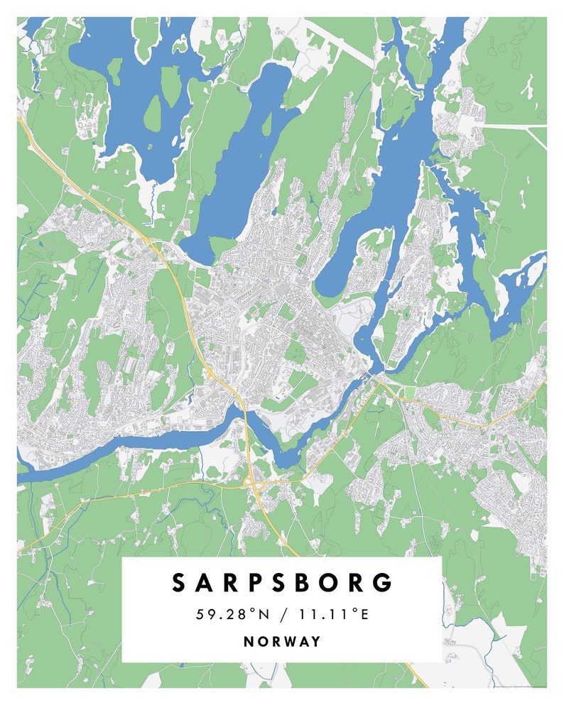 SARPSBORG Map, City Poster, Norway, Sarpsborg Kart, Map of Sarpsborg ...