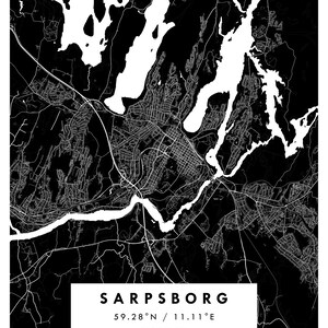 SARPSBORG Map, City Poster, Norway, Sarpsborg Kart, Map of Sarpsborg ...