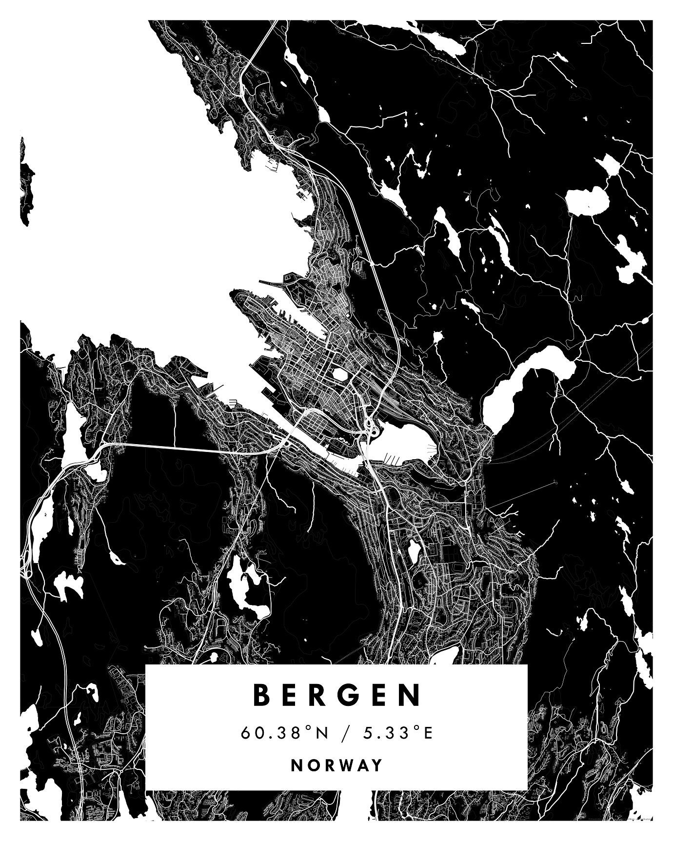 BERGEN Map, City Poster, Norway, Bergen Kart, Map of Bergen, Digital ...