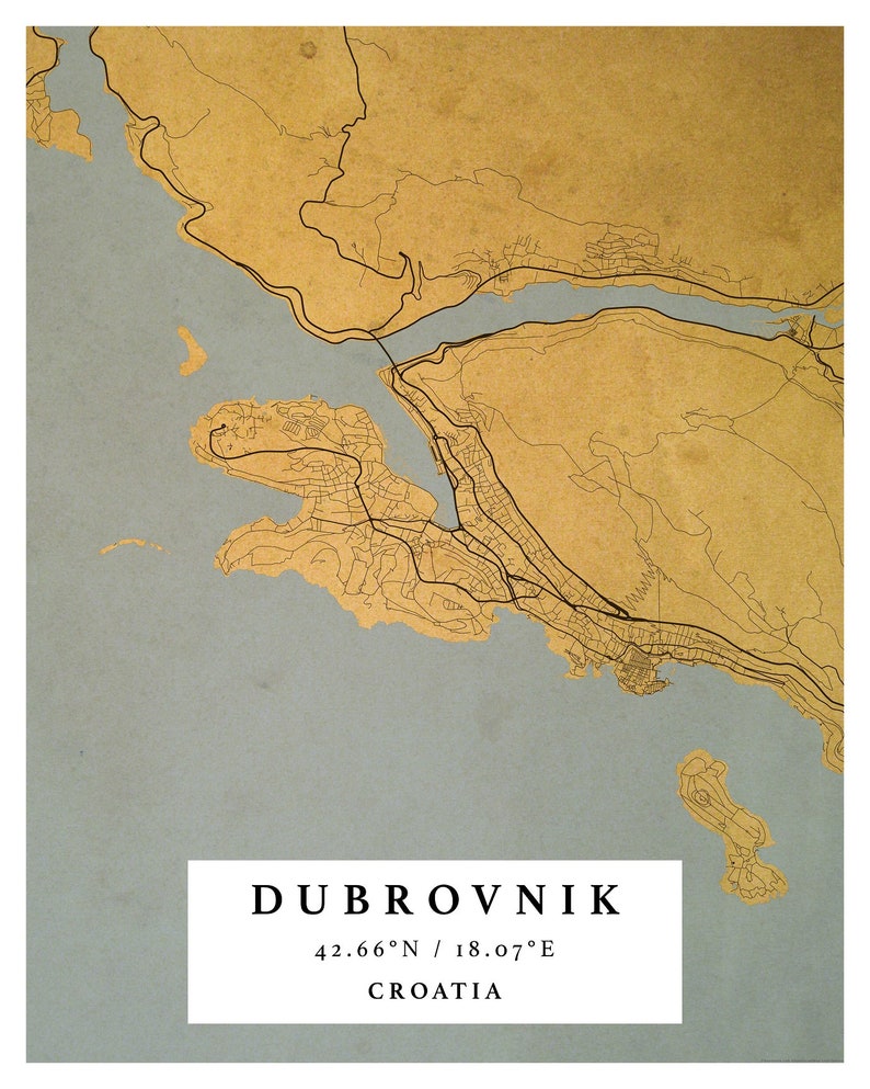 DUBROVNIK Map, City Poster, Croatia, Karta Dubrovnika, Map of Dubrovnik ...