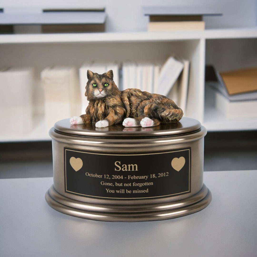 Tabby Cat Figurine Cremation Urn, Hand Painted Cat Memorial ...