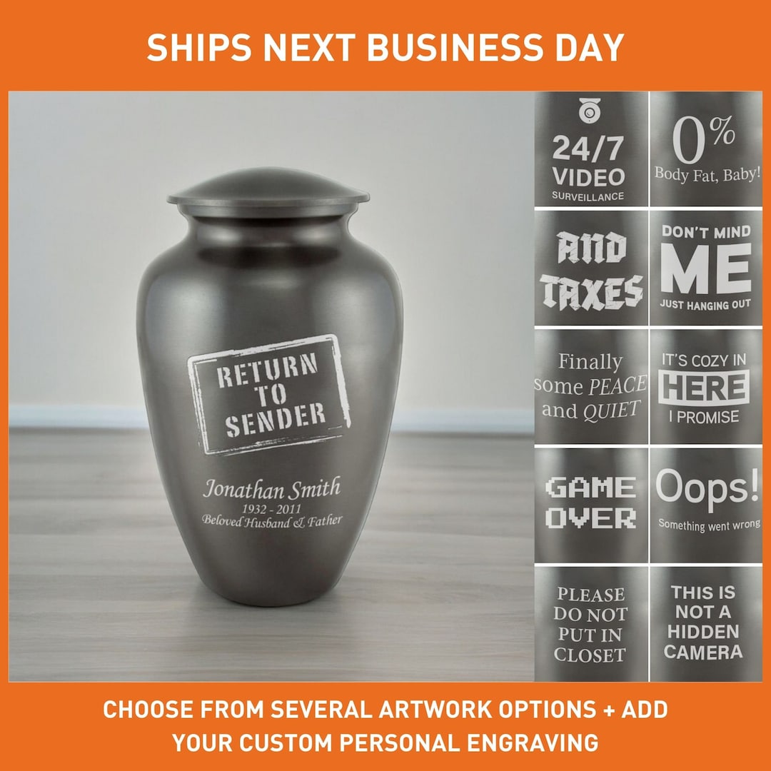 Humorous Classic Metal Cremation Urn, Funny Urn, Large Personalized Urn ...