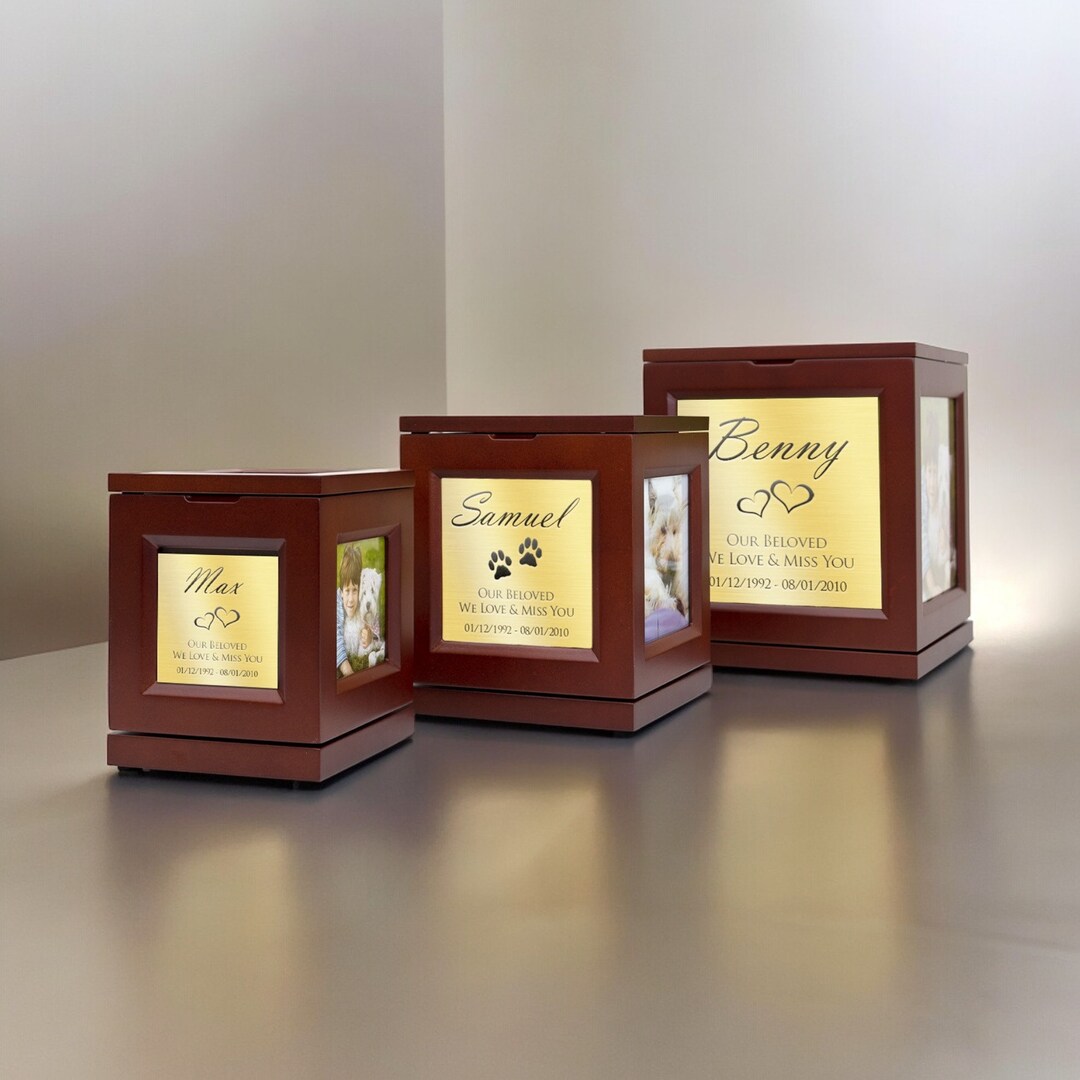 Rotating Photo Cube Wood Cremation Urn, Multiple Photo Urn ...