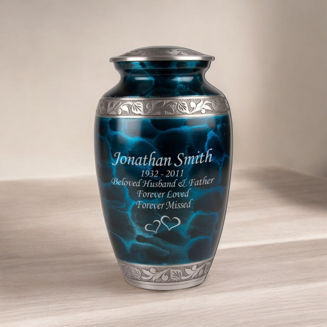 Large Turquoise Dream Cremation Urn, Full Size Urn for Ashes, 200 Cubic ...