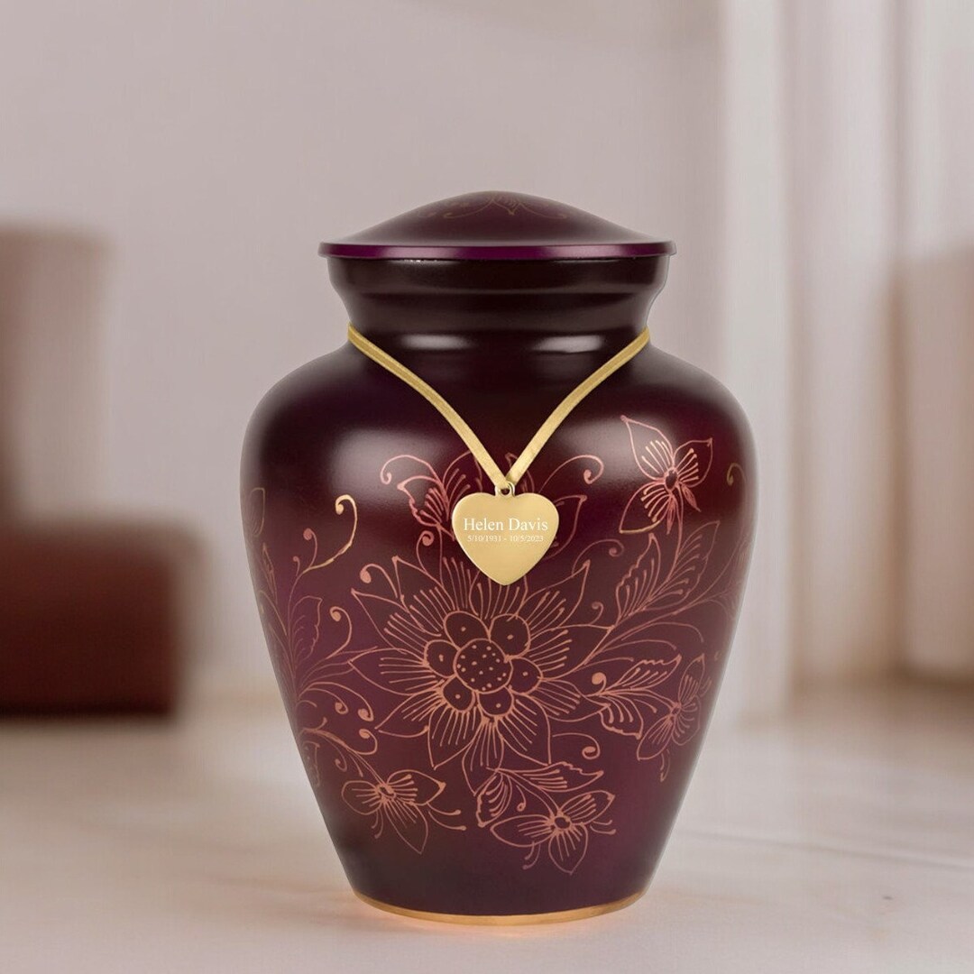 Custom Engraved Plum Garden Cremation Urn, Purple Flower Urn, Urn for Mom, Large Urn for Ashes ...