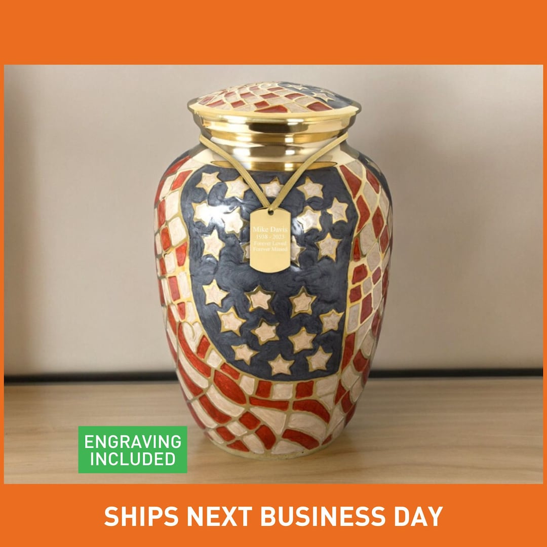 Old Glory Large Brass Cremation Urn, Adult Urn for Human Ashes ...
