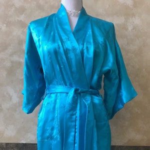 Vintage Long Turquoise Aqua Blue Chinese Styled Jacquard Bath ...