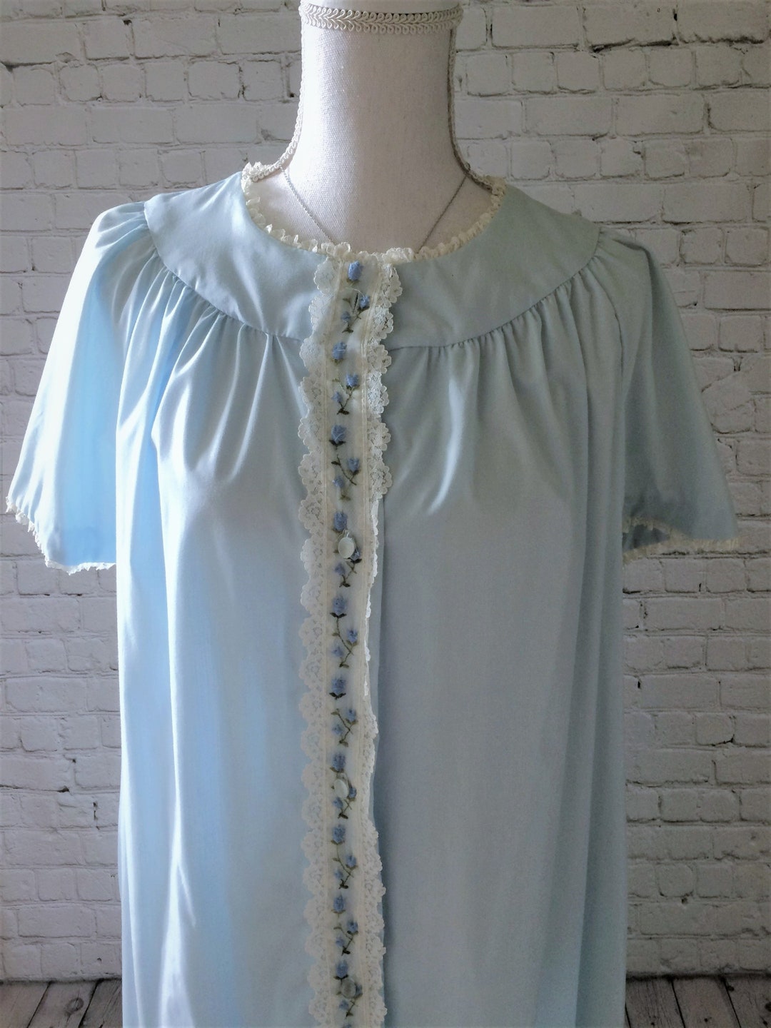 Vintage Long Light Blue Button up Nightgown - Etsy