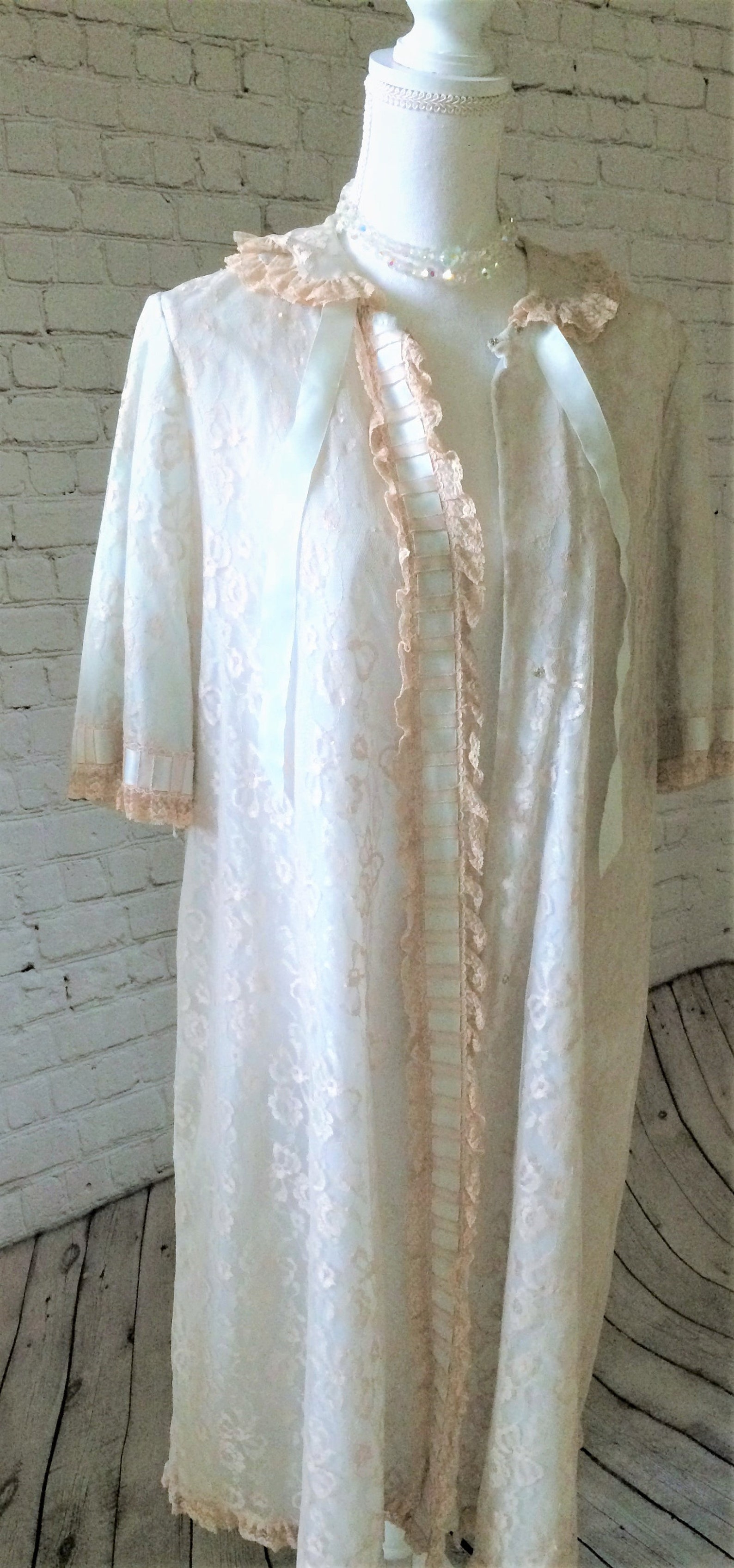 Vintage Light Blue Robe With Light Brown Lace Covering by - Etsy