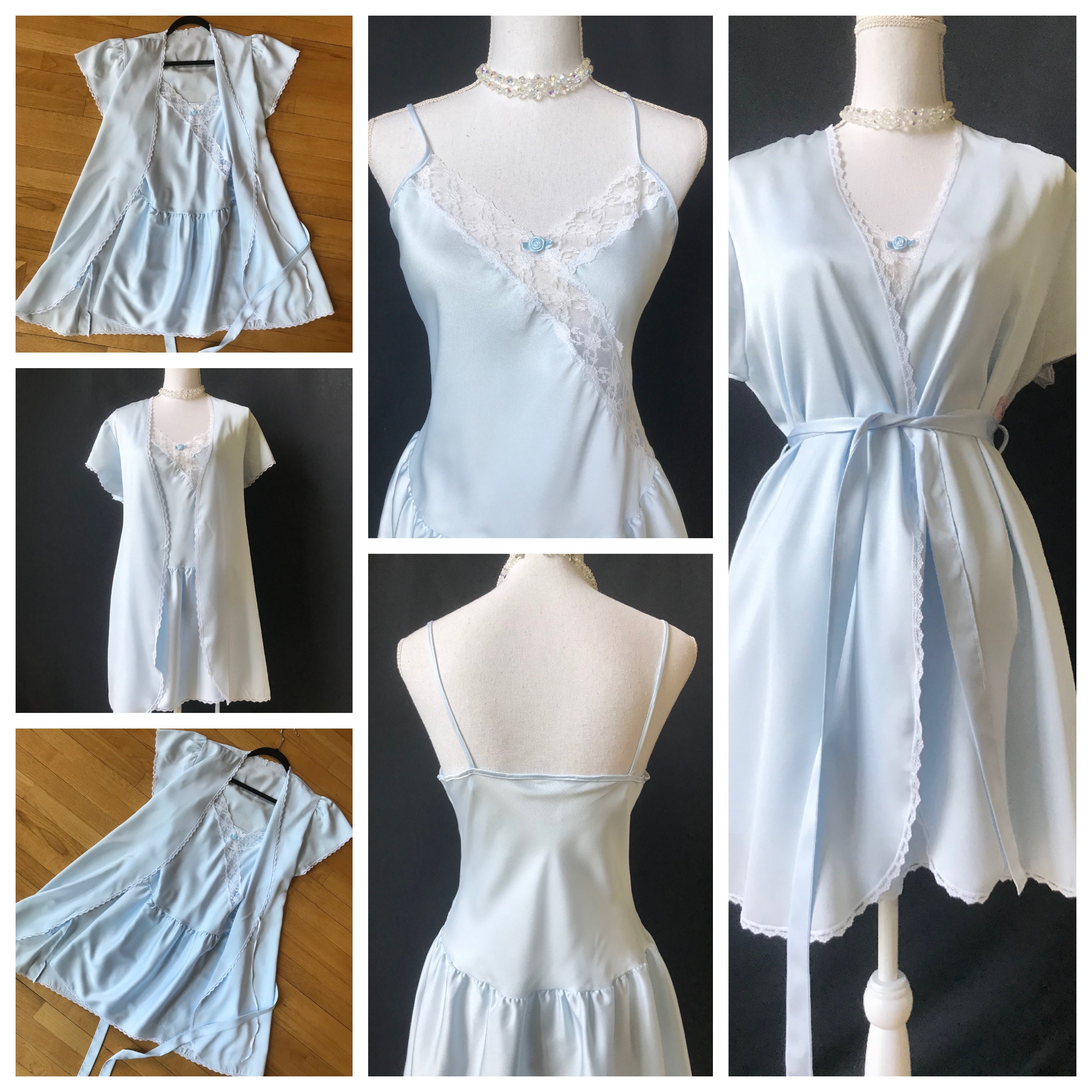 Sweet Baby Blue 2 Piece Nightie & Robe Set Vtg Size S 8-10 - Etsy