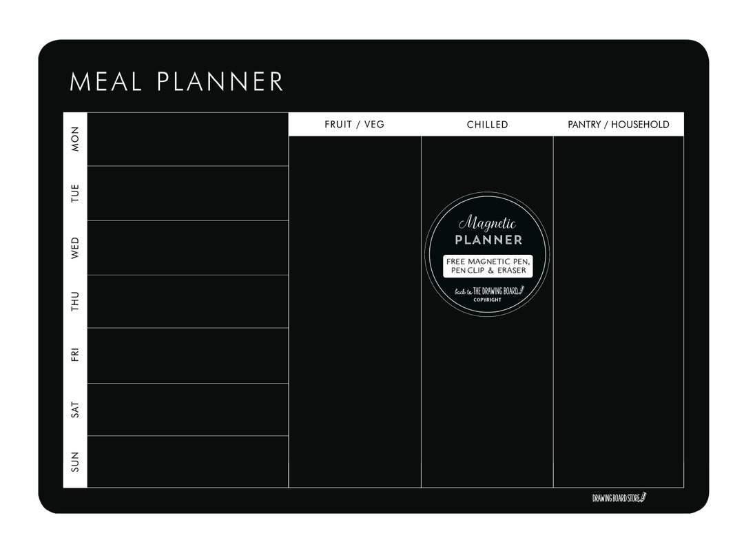 MEAL PLANNER Black Magnetic Fridge Includes Free Pen & Eraser - Etsy
