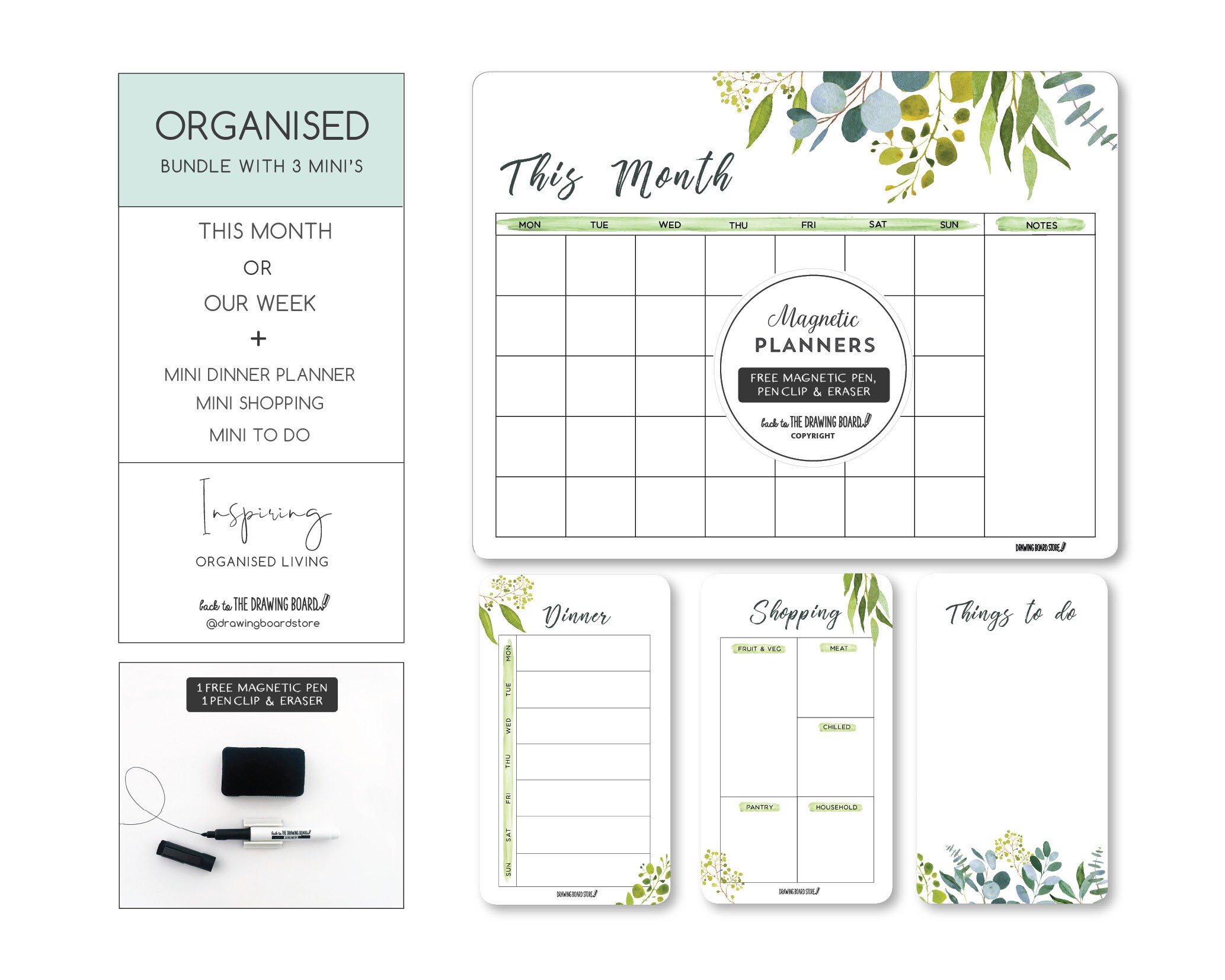 ORGANISED BUNDLE Eucalyptus Magnetic Fridge Planner Calendar - Etsy ...