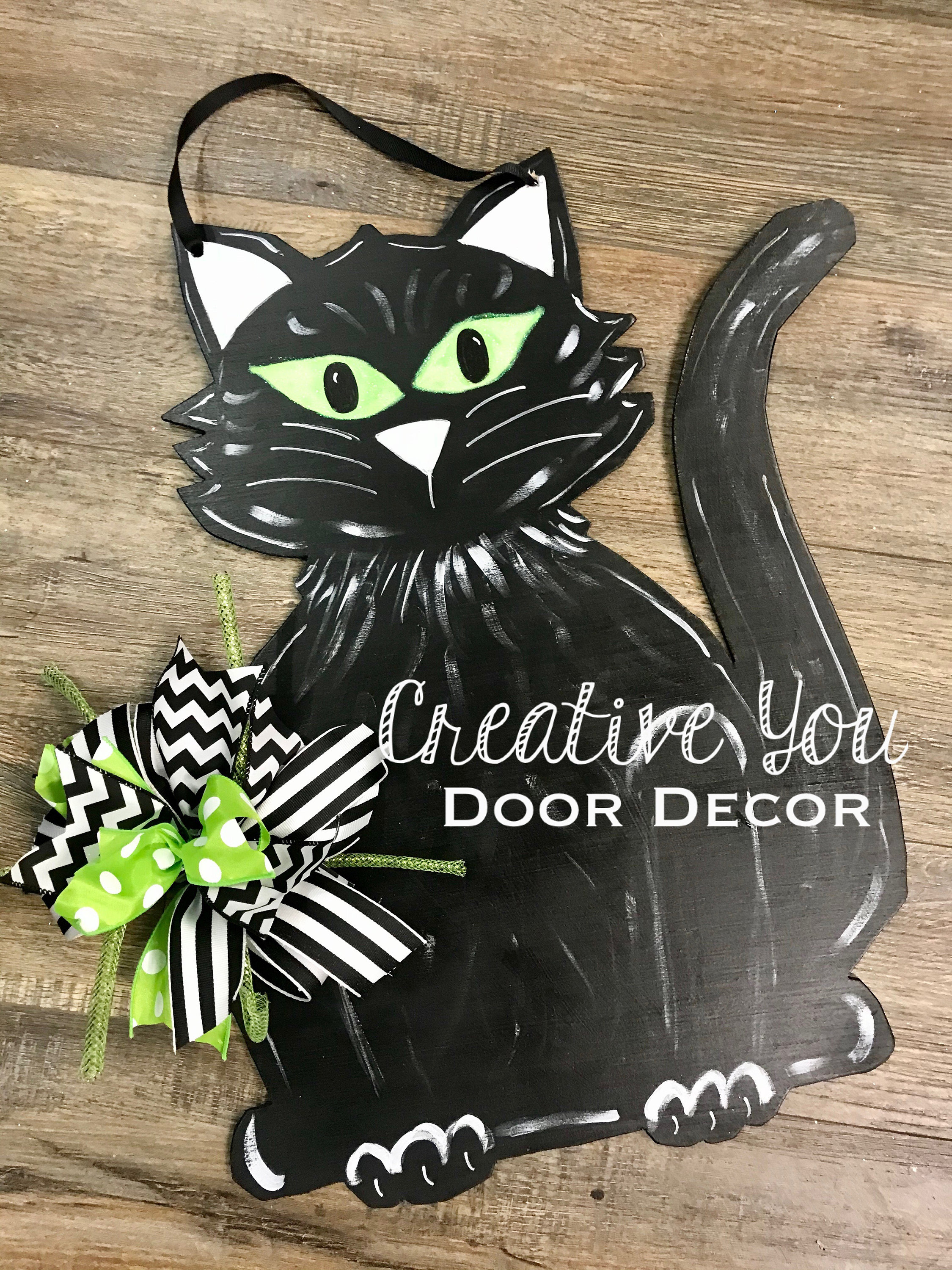 Black Cat Halloween Door Hanger - Etsy