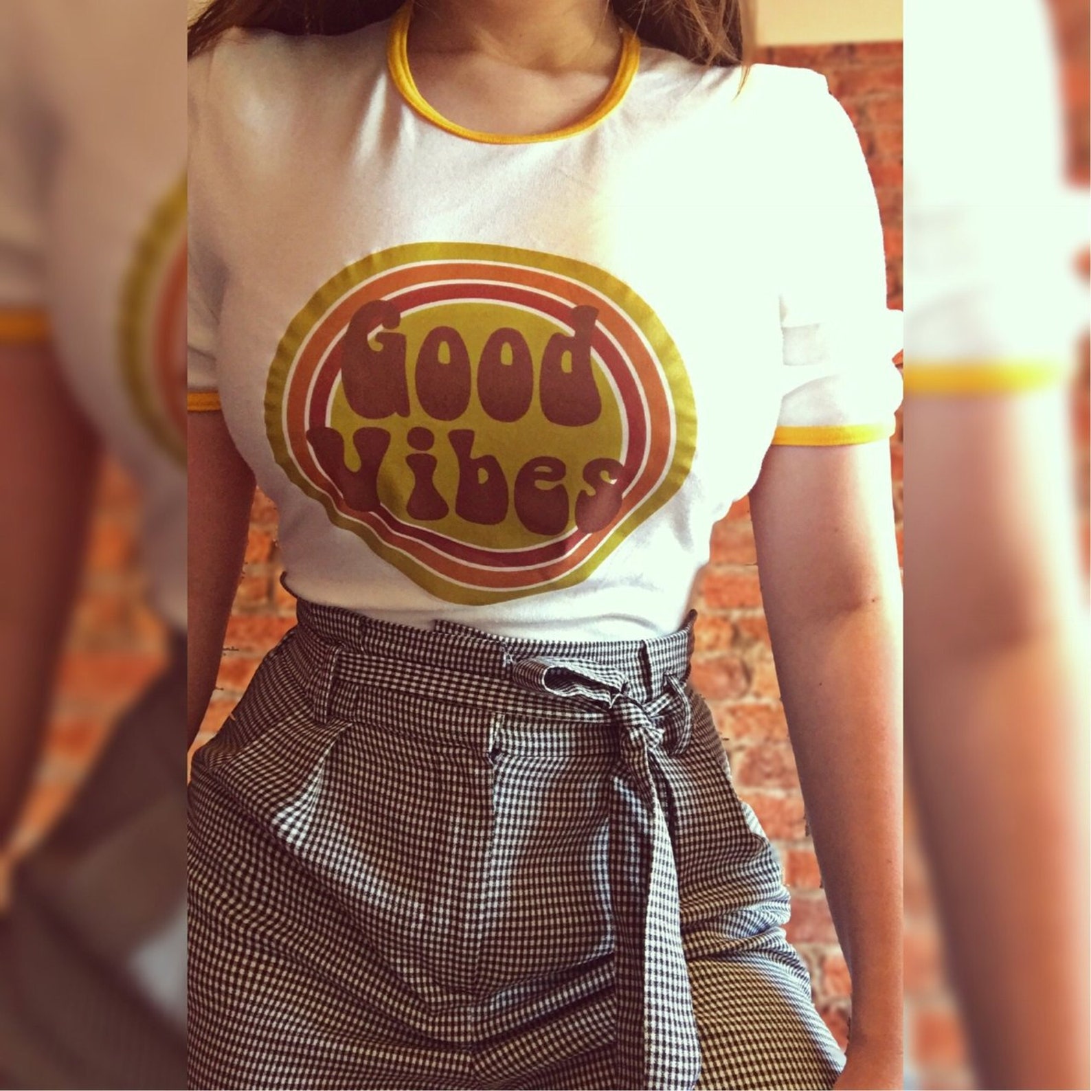 Good Vibes Yellow Ringer T-shirt 70s60s Retro/vintage | Etsy